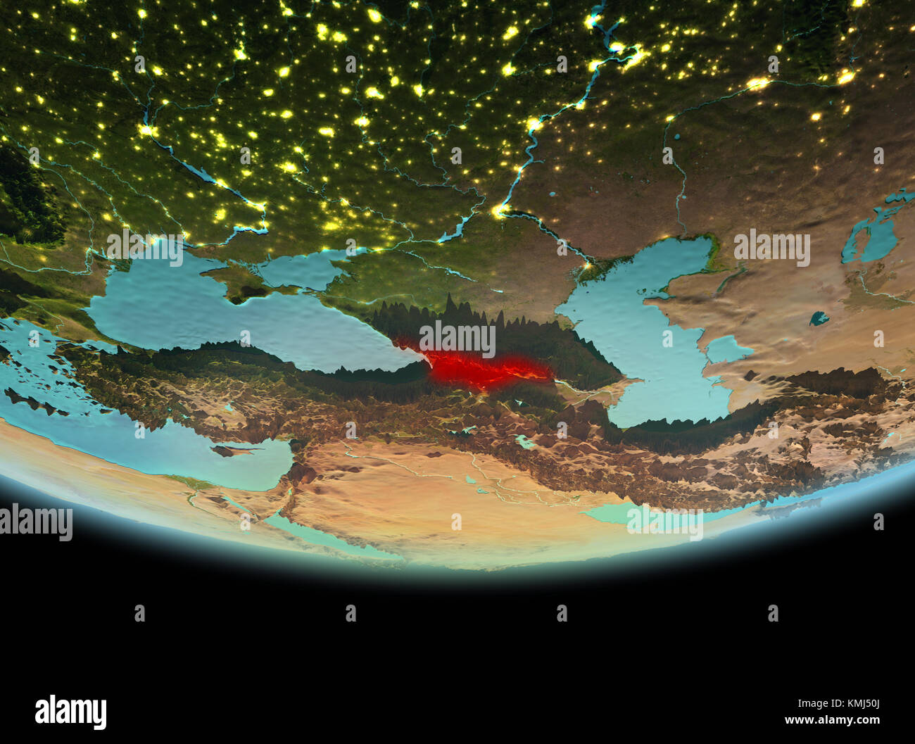Georgia from orbit of planet Earth at night with highly detailed ...