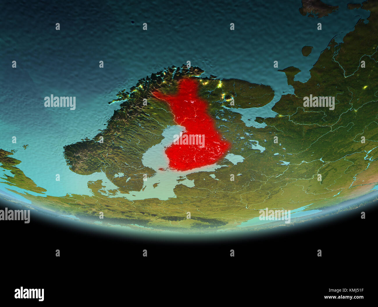 Finland from orbit of planet Earth at night with highly detailed ...