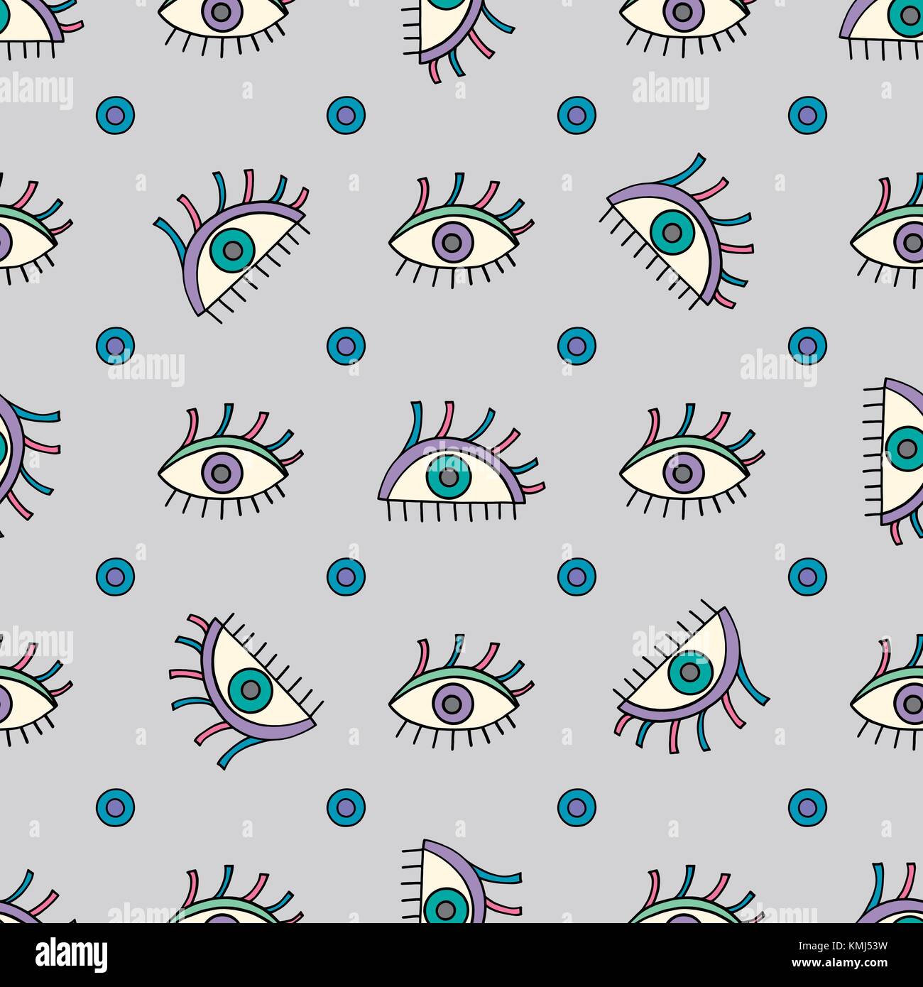 Hand drawn abstract eyes pattern. Colorful sight seamless vector ...