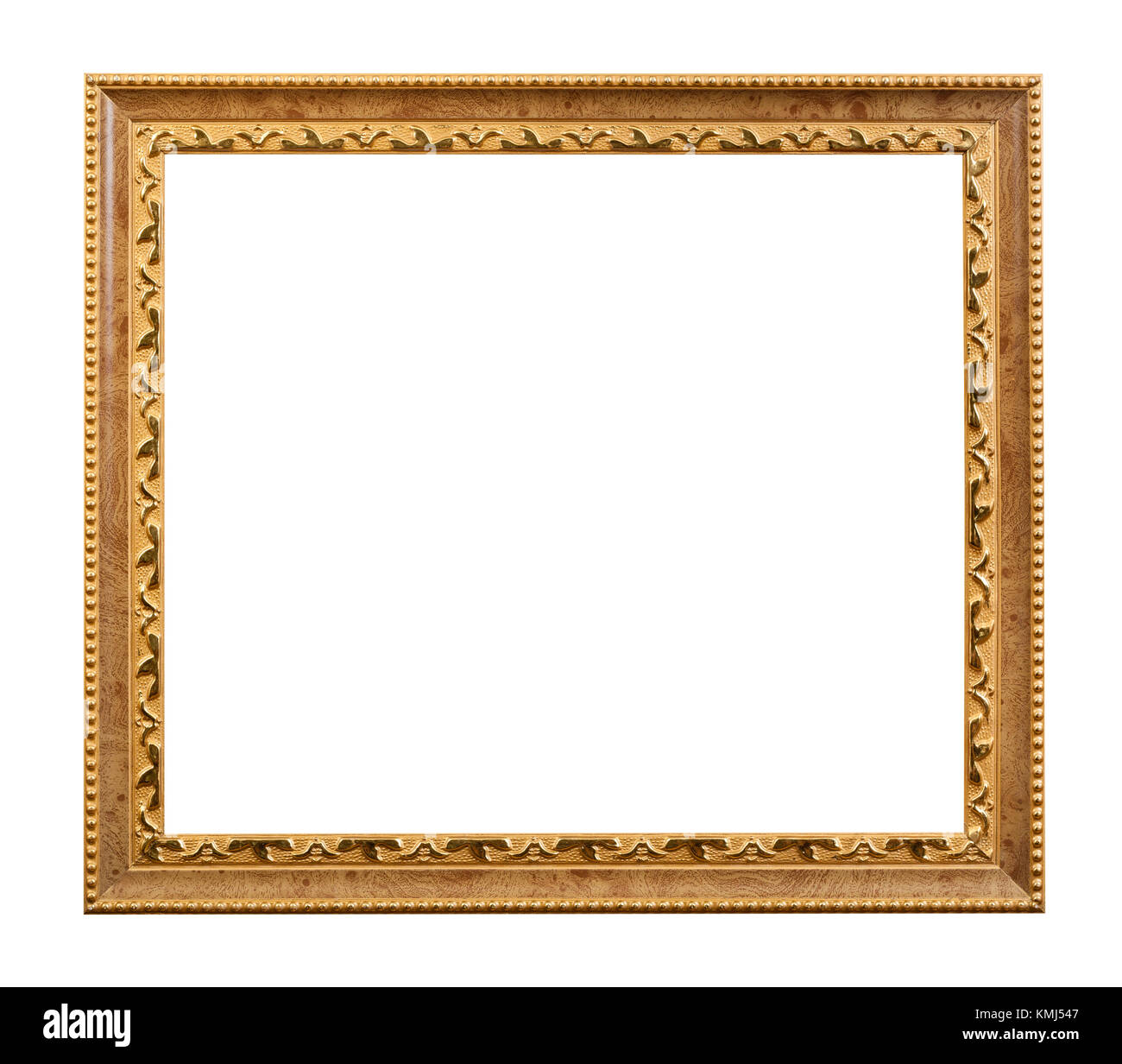 carved golden wooden picture frame with cut out canvas isolated on ...