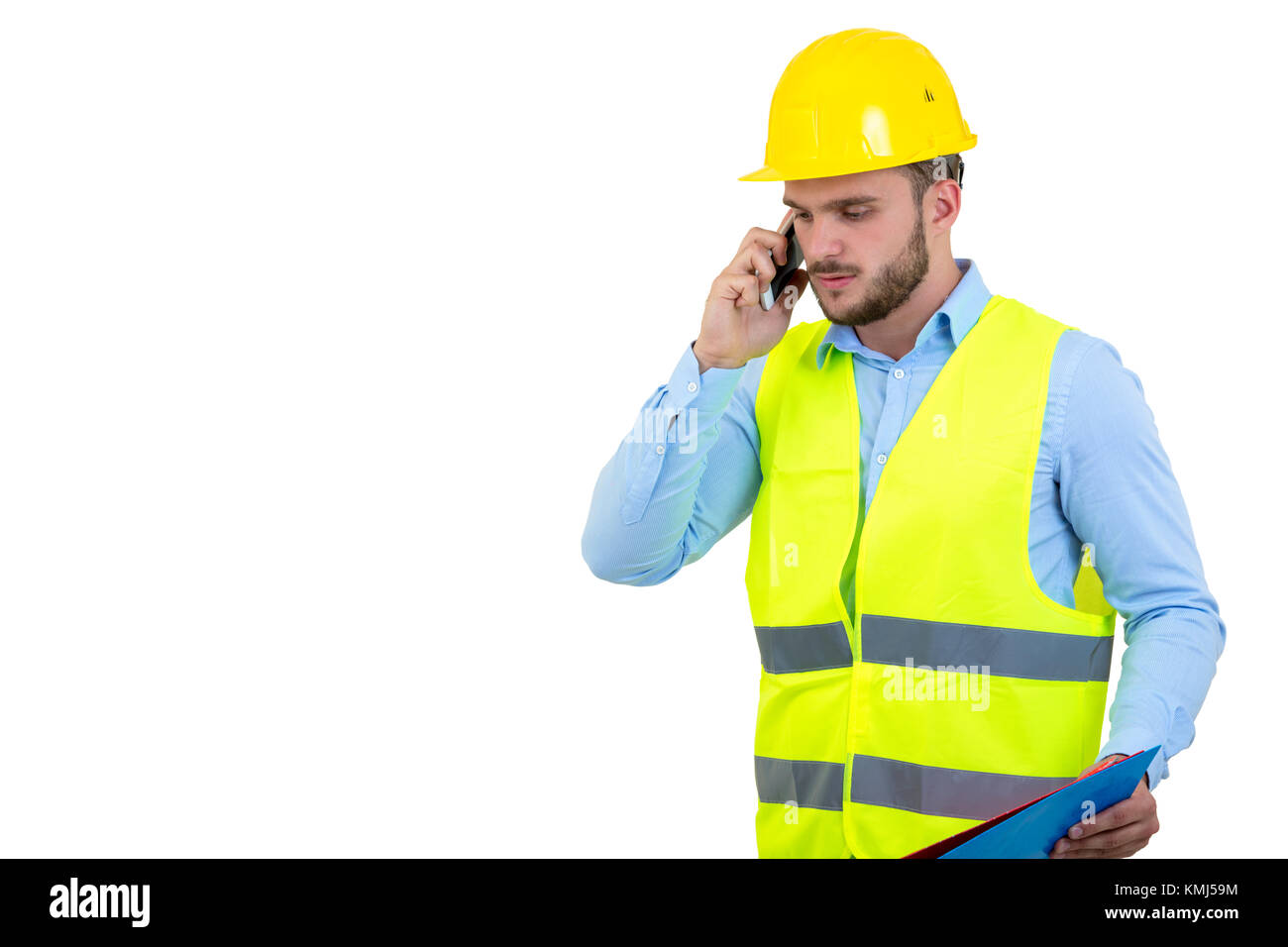 Angry upset young construction engineer yeling at the phone Stock Photo ...