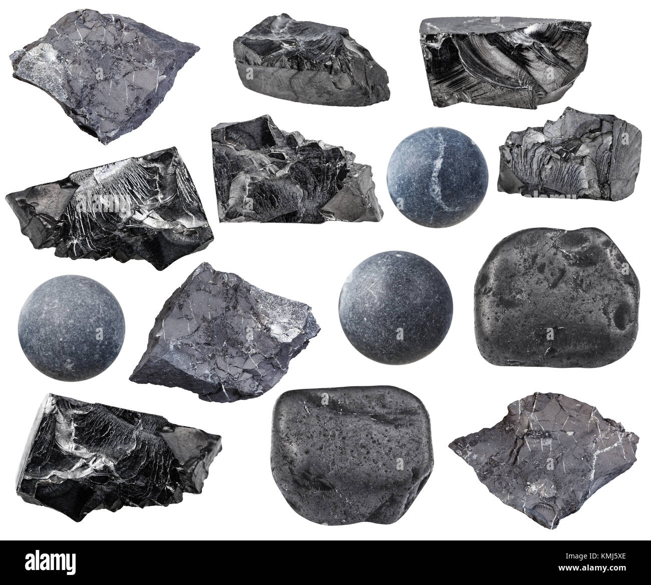 collection of natural mineral specimens - various Shungite stones ...