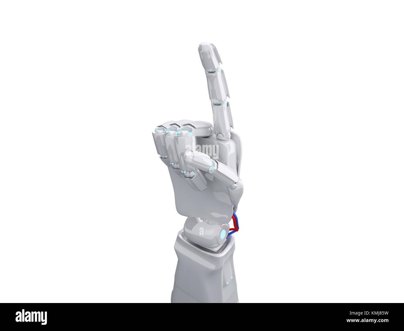 White robotic hand shows forefinger isolated on white. 3d rendering ...