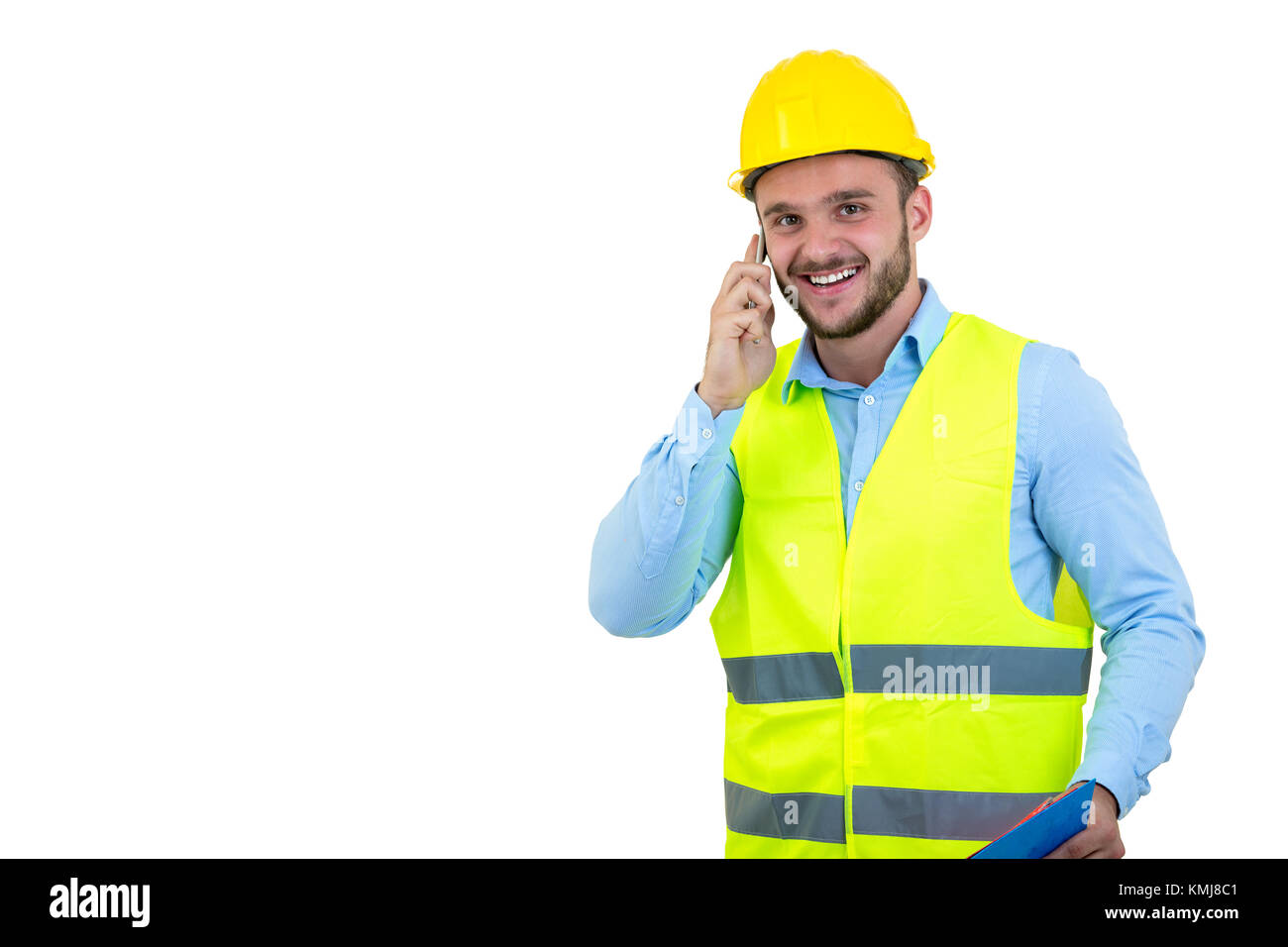 Angry upset young construction engineer yeling at the phone Stock Photo ...