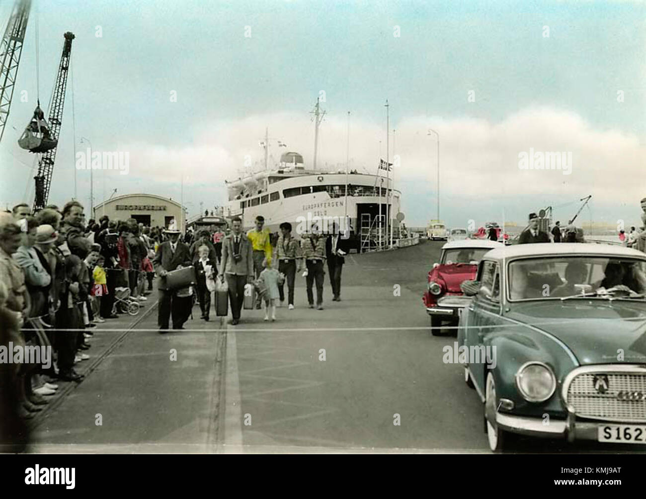 Photograph from circa 1960 showing the ferry berth in Varberg, Halland ...
