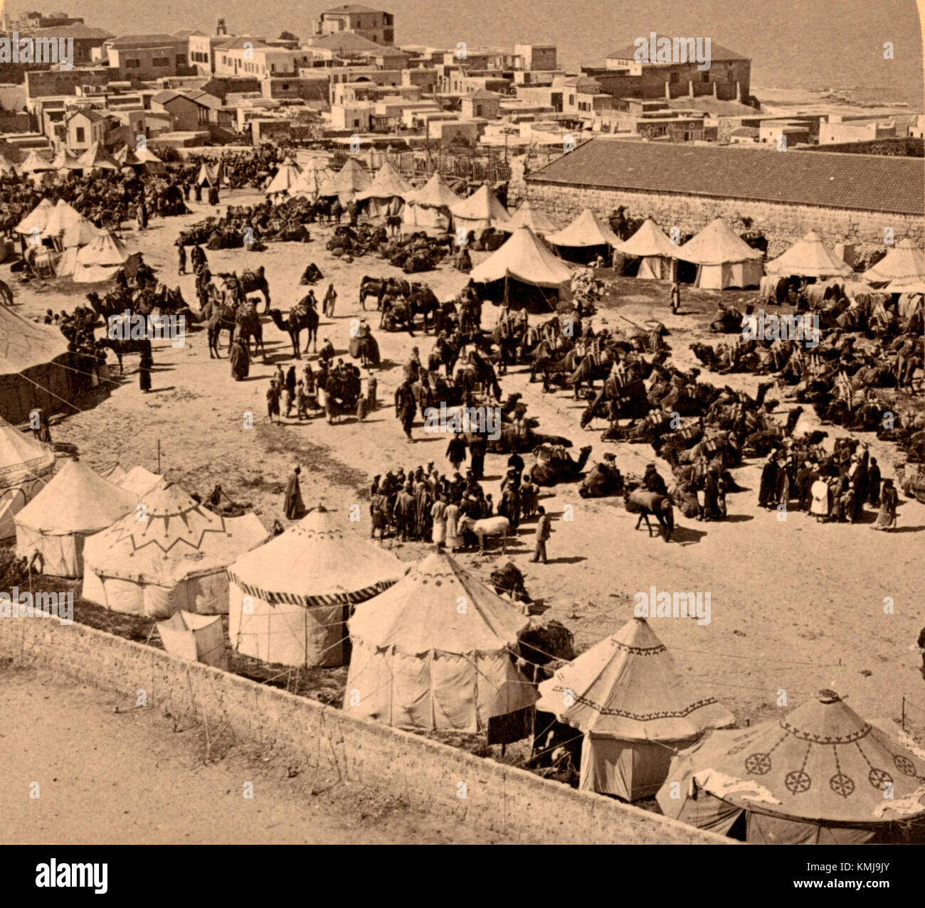 This photograph from 1900 depicts a Persian camp of pilgrims traveling ...