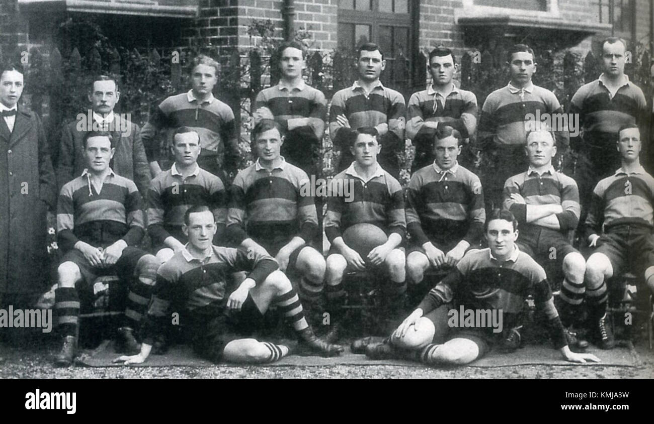 A historical photograph showing members of the Newport Rugby Club in ...
