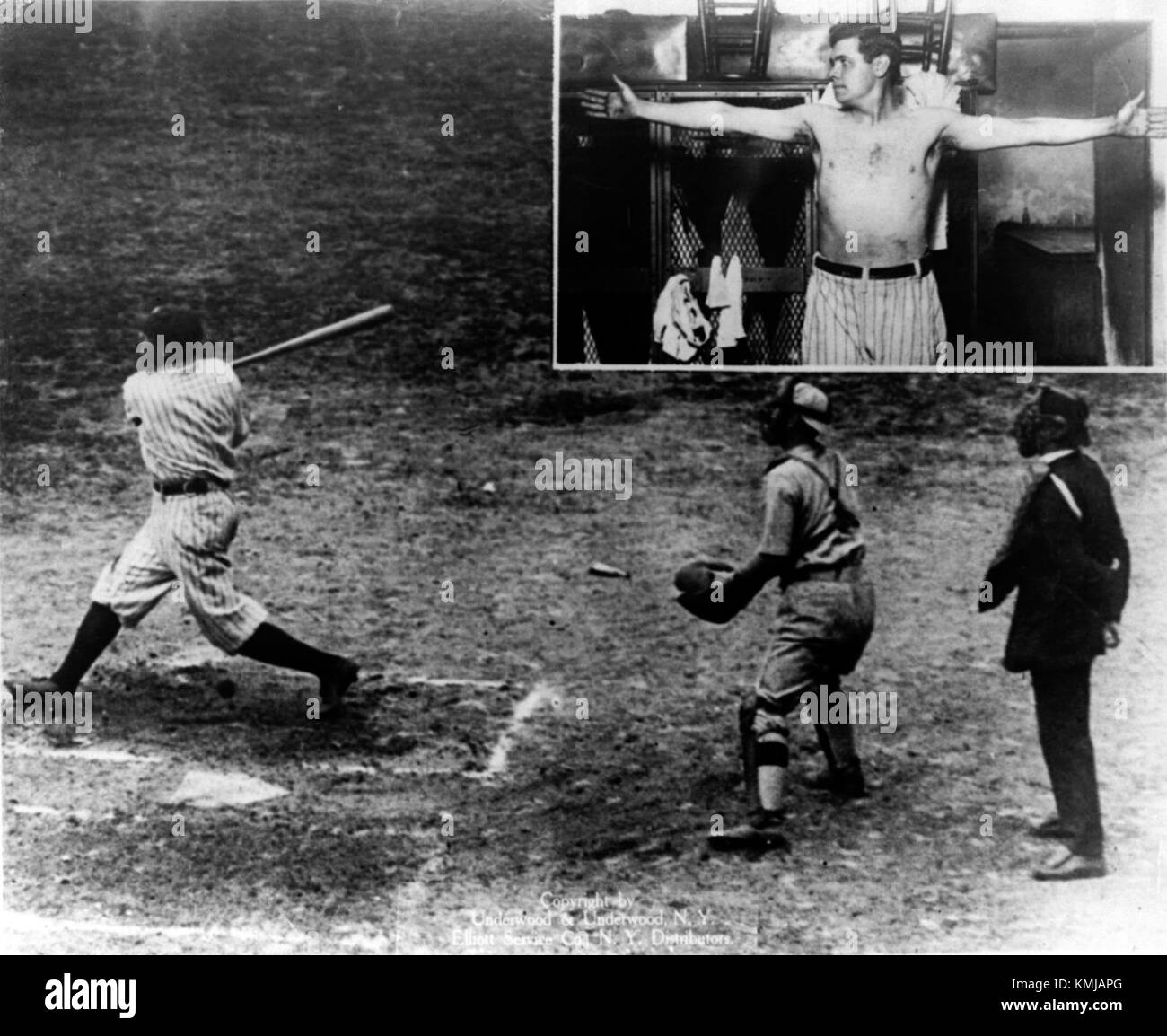 A famous photograph of Babe Ruth, the legendary baseball player, at bat ...