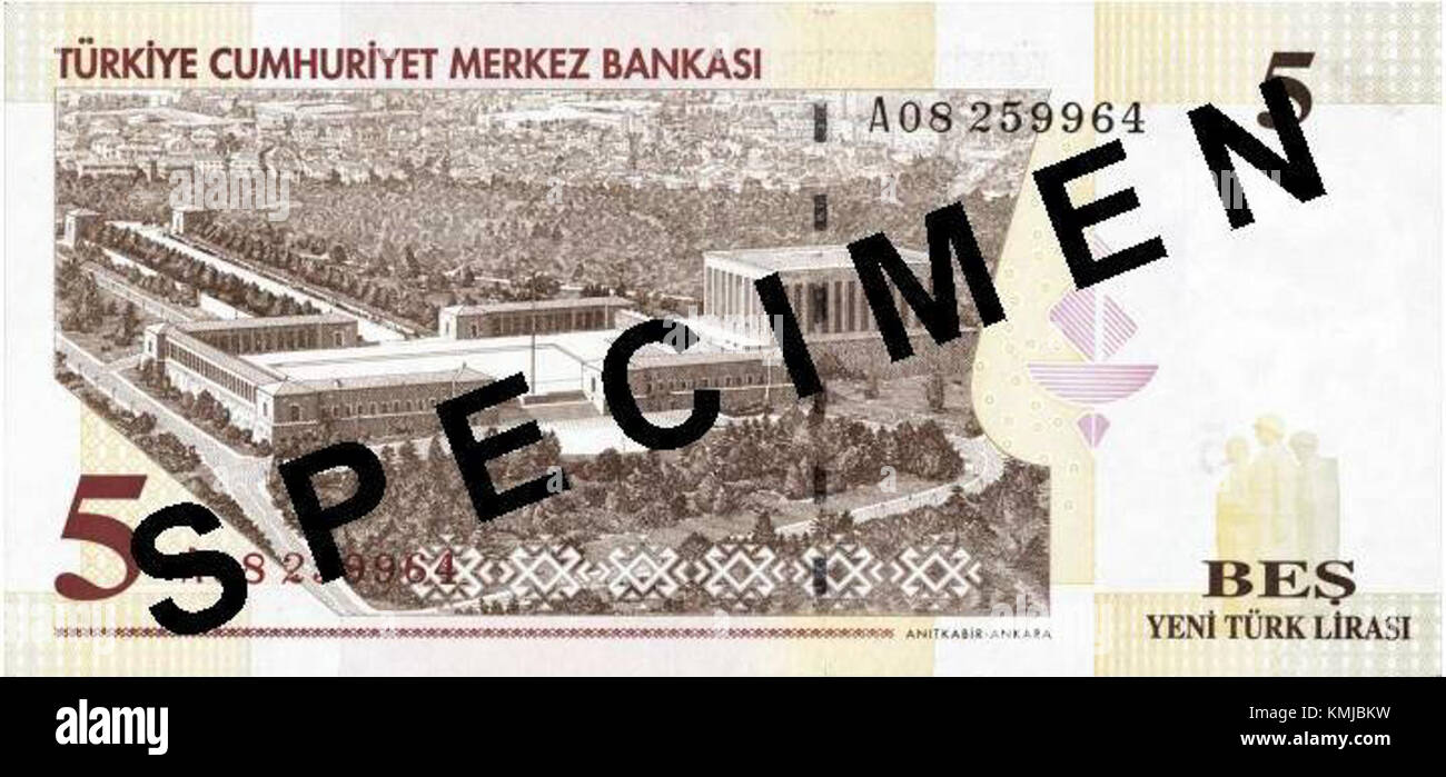 The 5 YTL Arka is a Turkish banknote featuring detailed artwork and ...