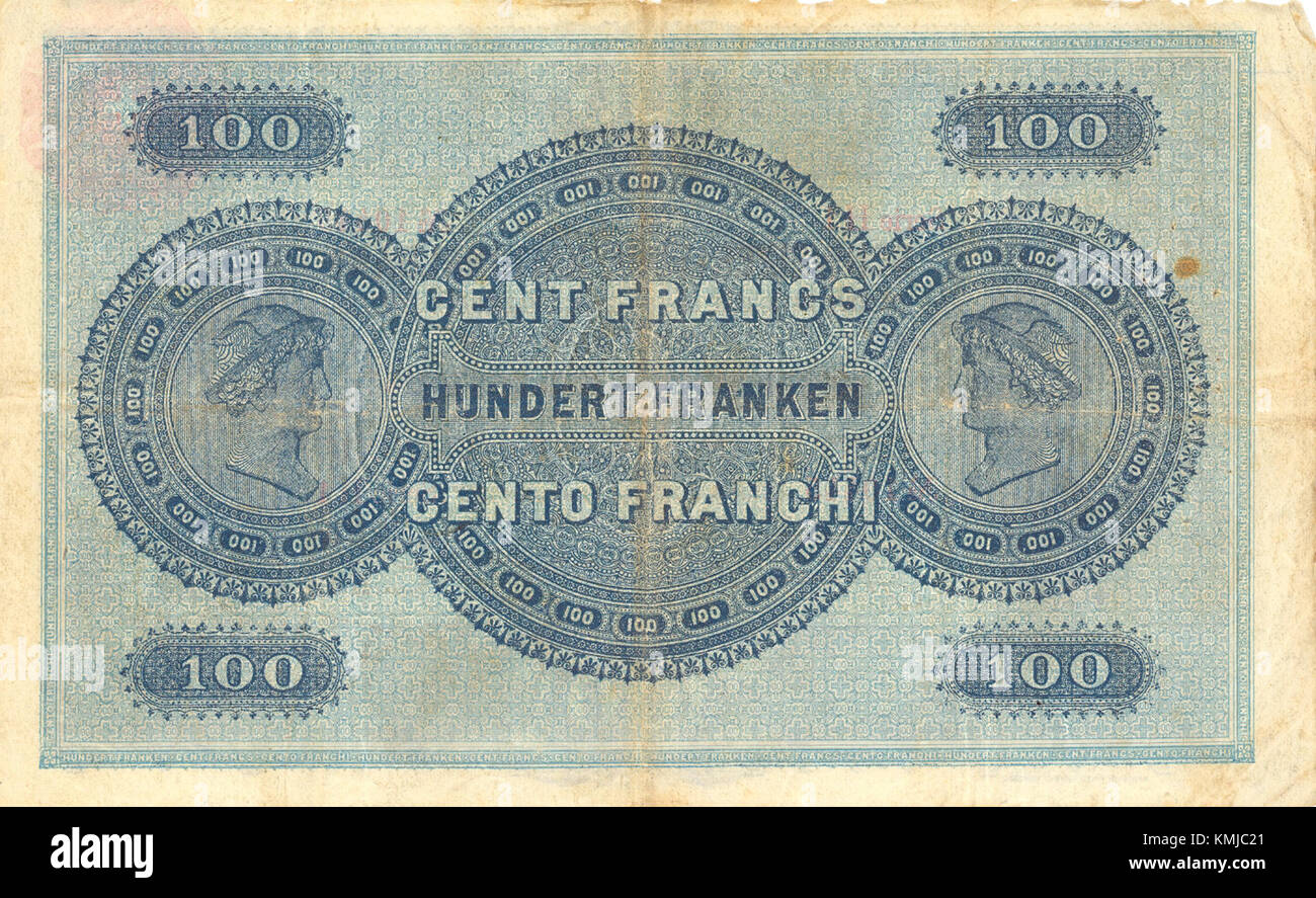 The *CHF100* note features an image of Switzerland's currency with a ...