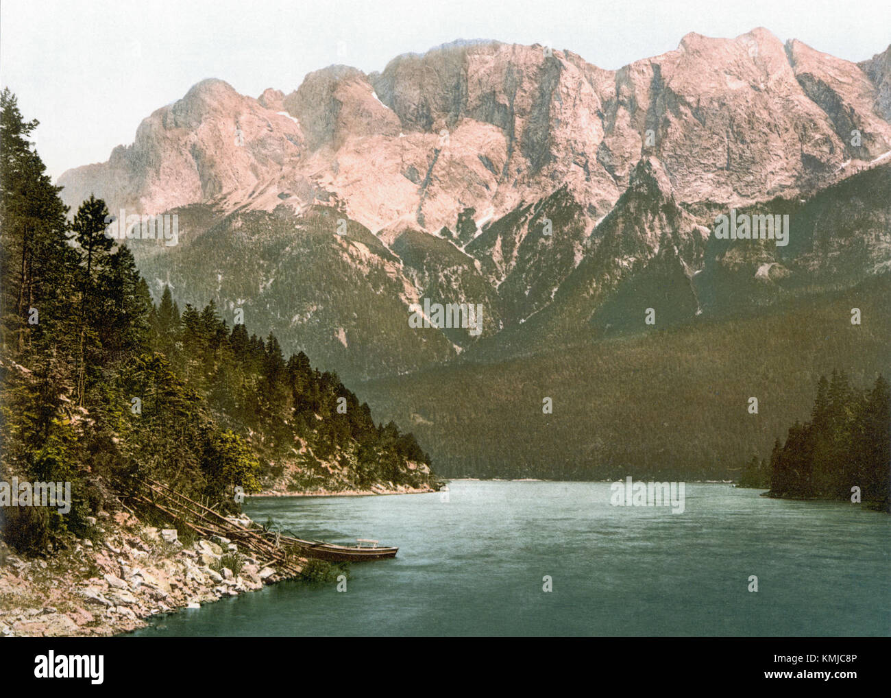 A historical photograph of Eibsee, a lake located in the Bavarian Alps ...