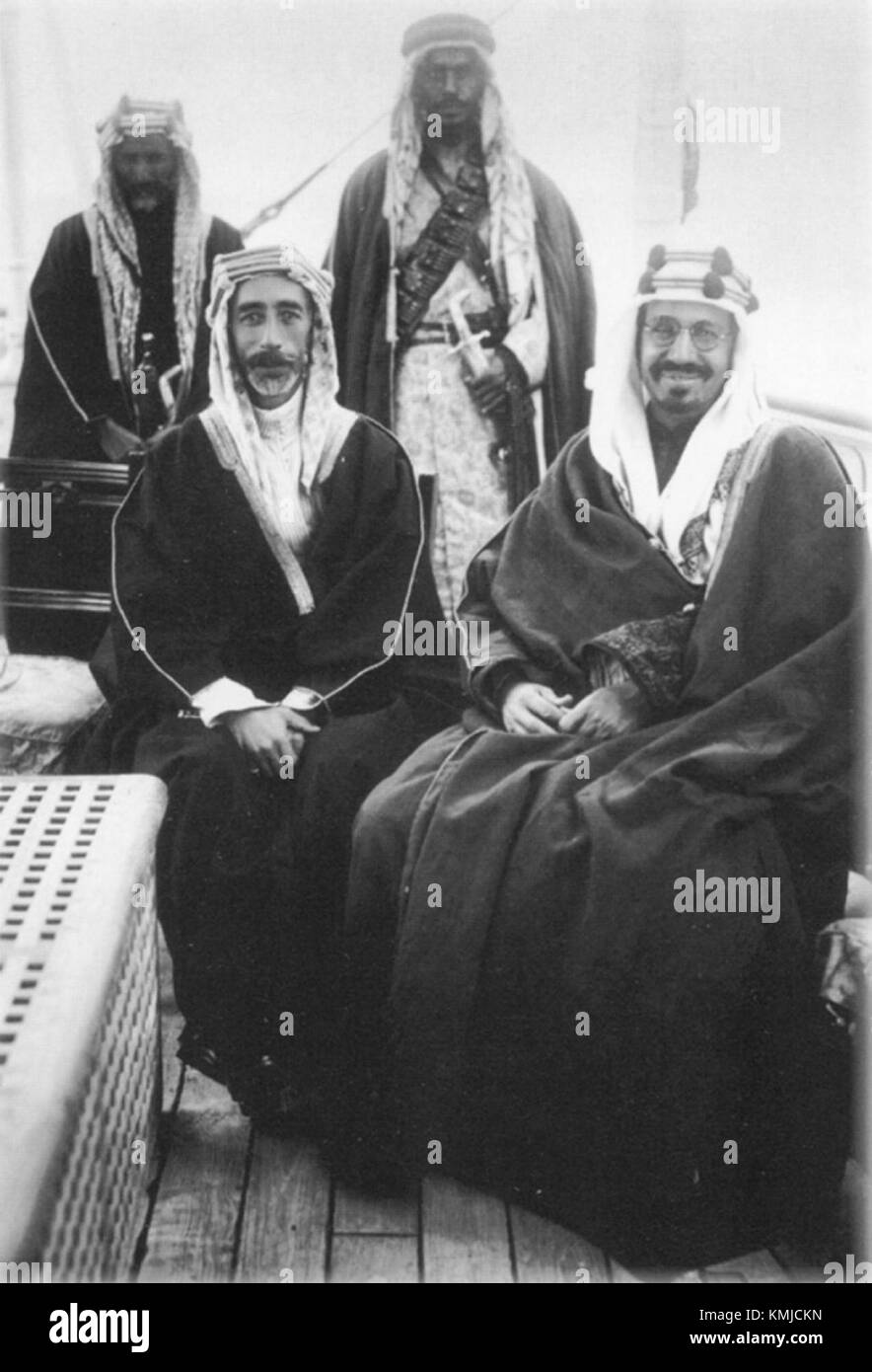 A historical photograph showing King Faisal I of Syria with King Abdul ...