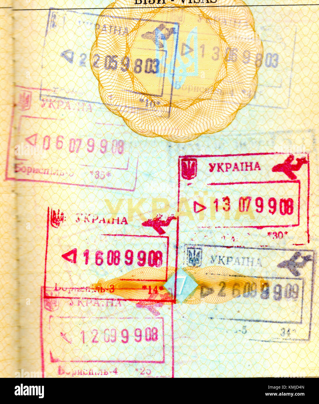 The Boryspil airport border stamps, from 1998-1999, reflect the customs ...