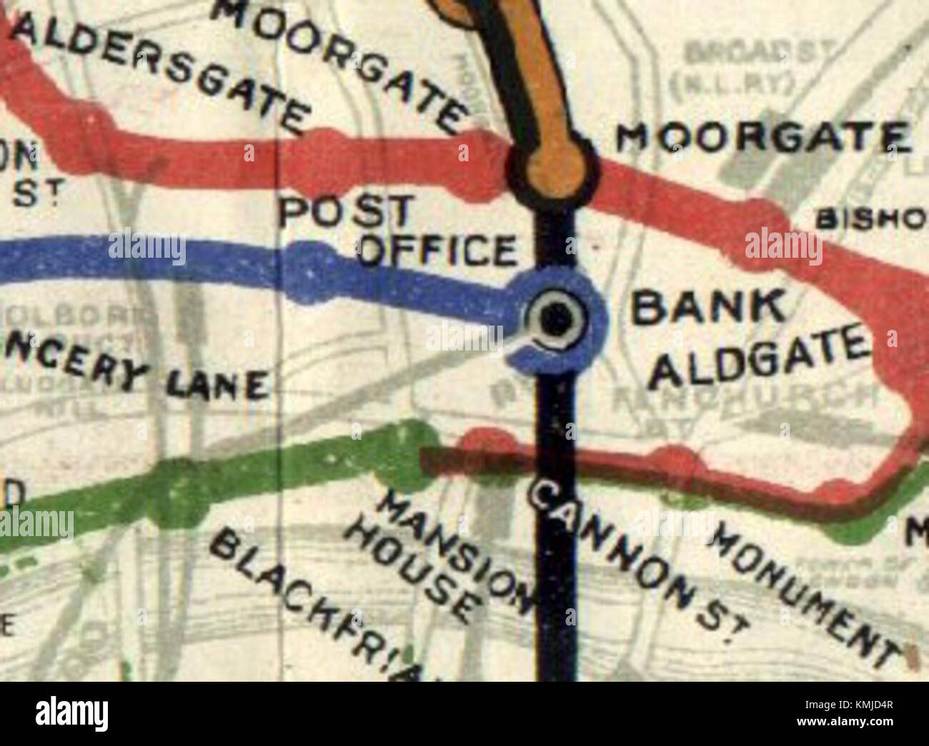 A map of the Post Office tube station, providing navigational details ...