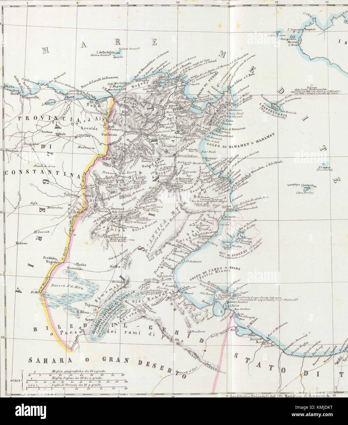 The 1849 Italian map of Tunisia offers a historical geographical ...