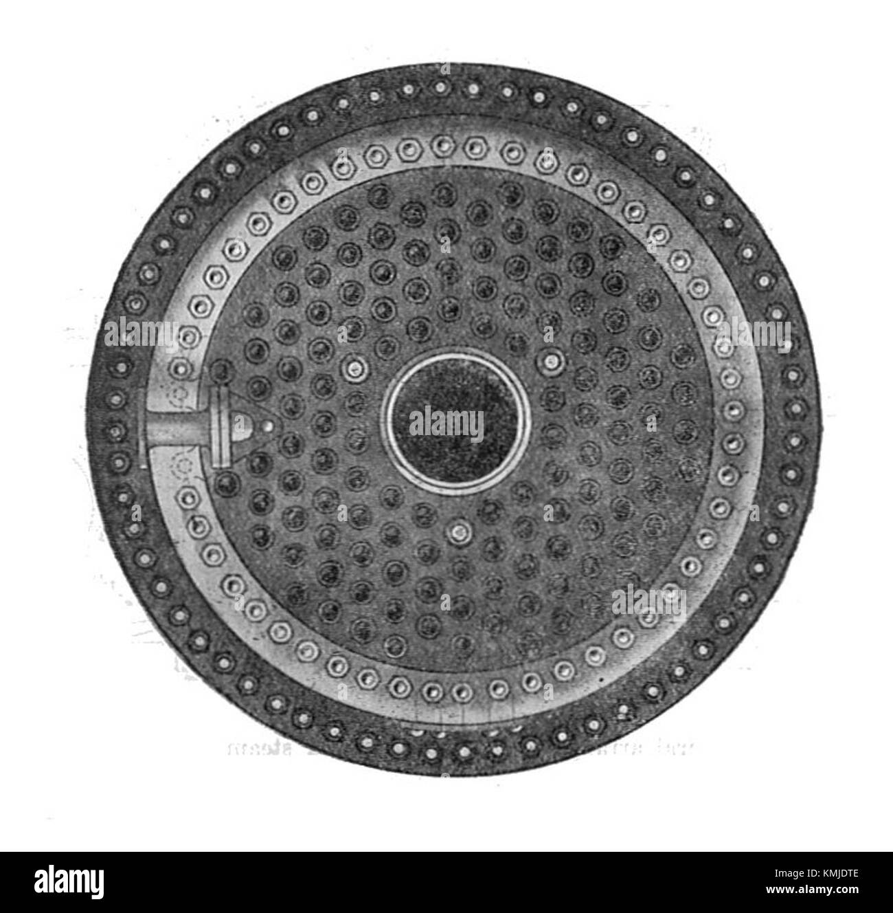 A top view of a vertical multi-tube boiler from a Leyland steam wagon ...