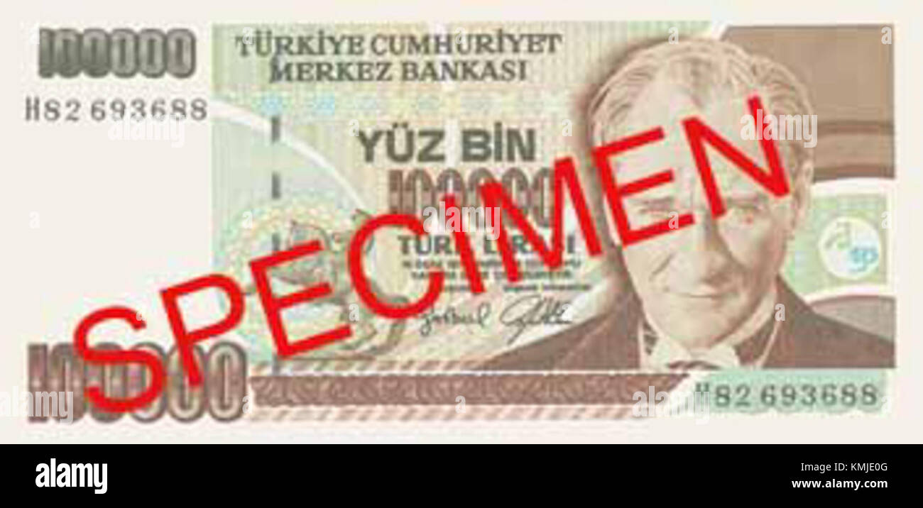 This is an image of the obverse side of the 100,000-III lira note ...