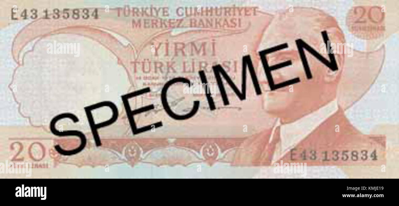 Obverse side of the 20 Turkish Lira banknote from the 20-II series ...