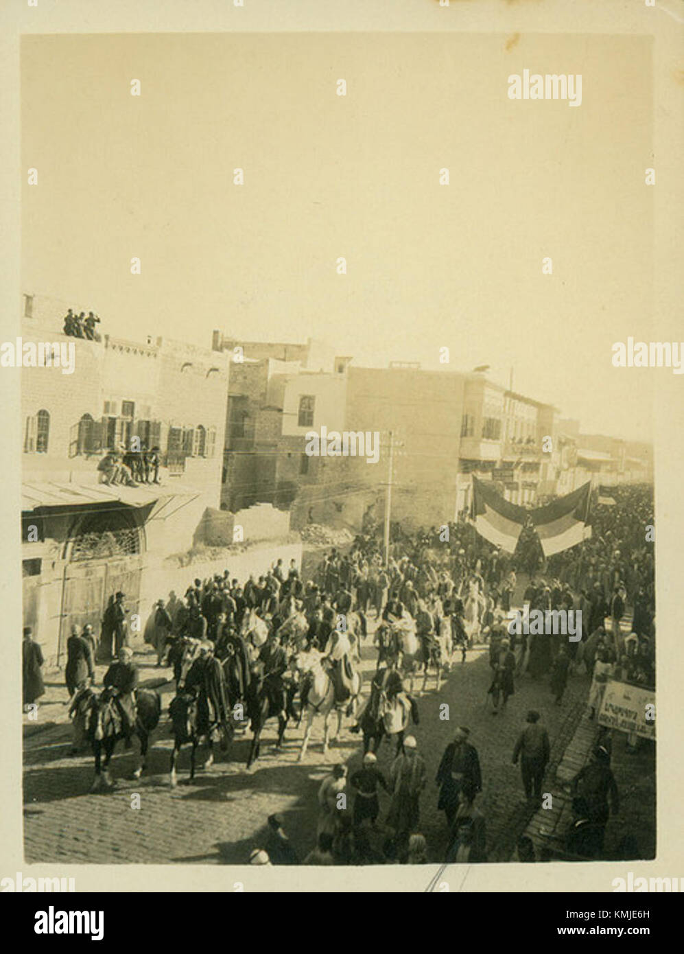 A historical photograph of an Arab demonstration in Aleppo, Syria ...