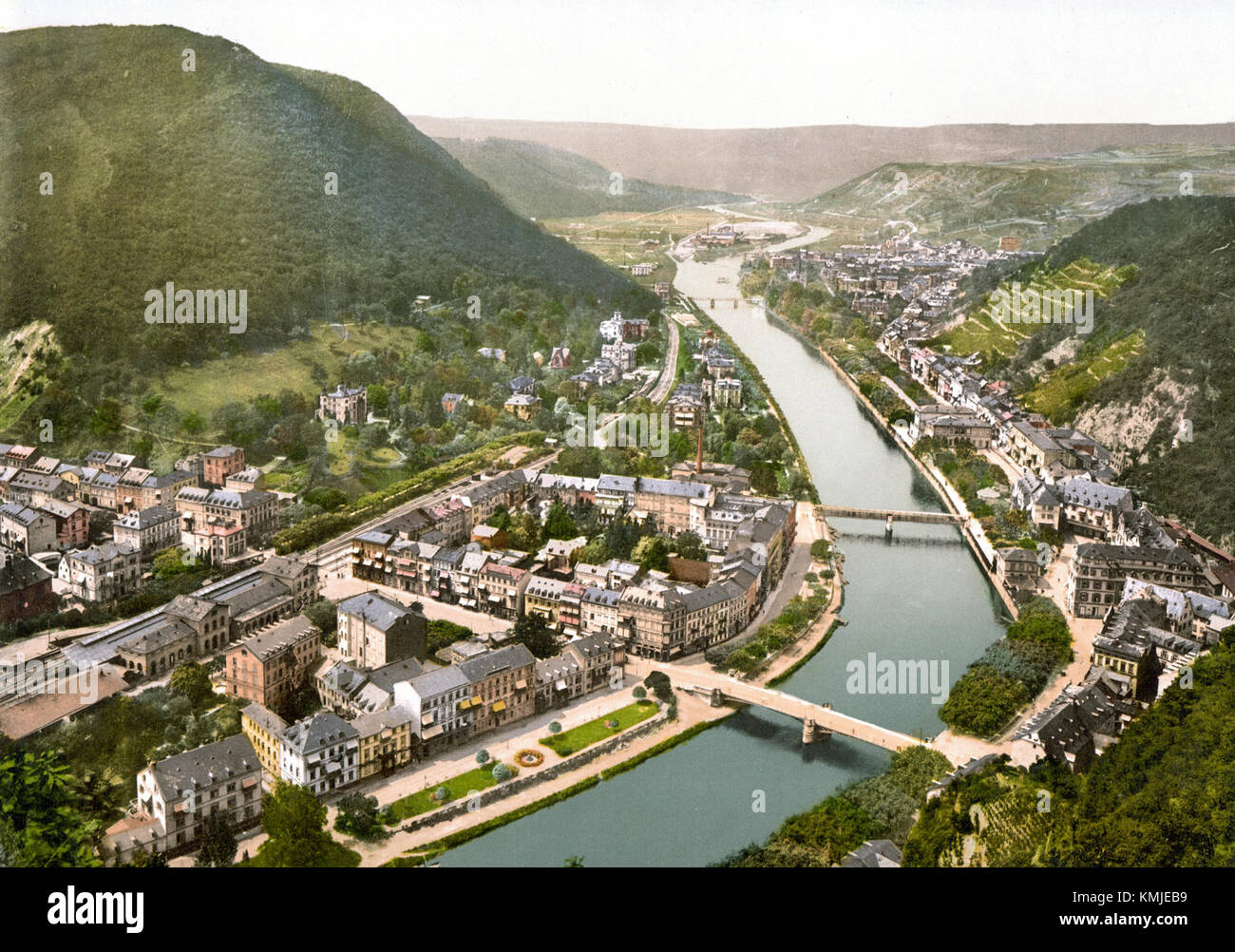 This photograph of Bad Ems in the year 1900 captures the historic town ...