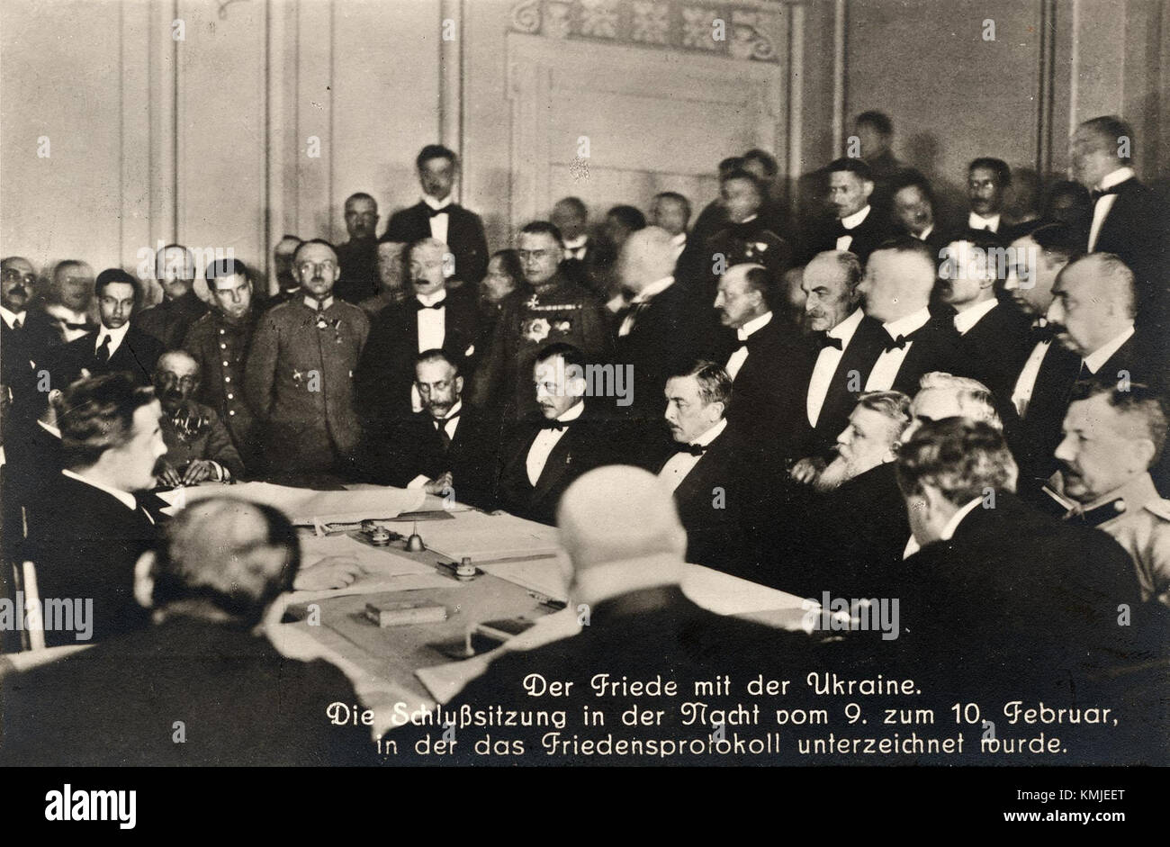 A historical image of Brest-Litovsk on February 9, 1918, depicting key ...