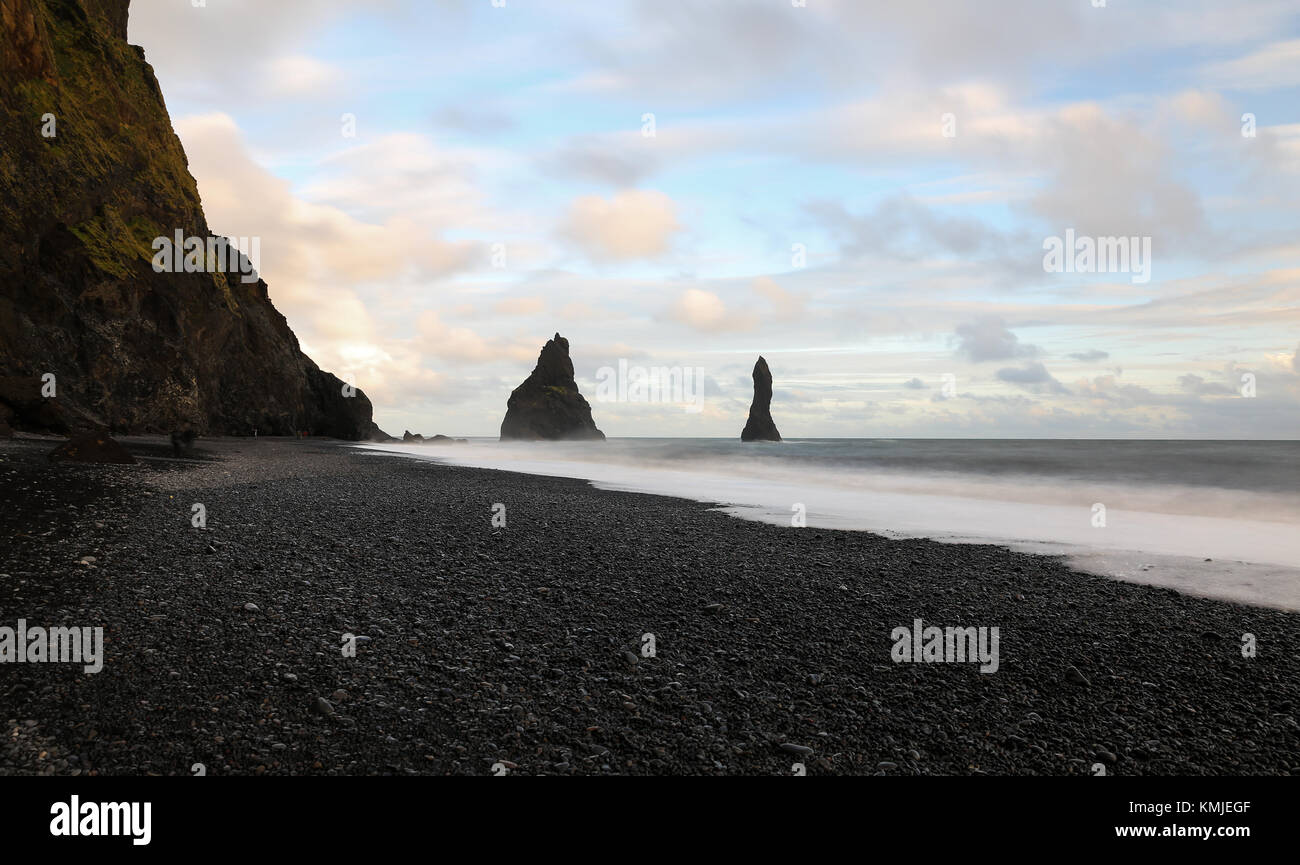 Reynisdrangar Black Sand Beach in Vik Town, Iceland Stock Photo - Alamy