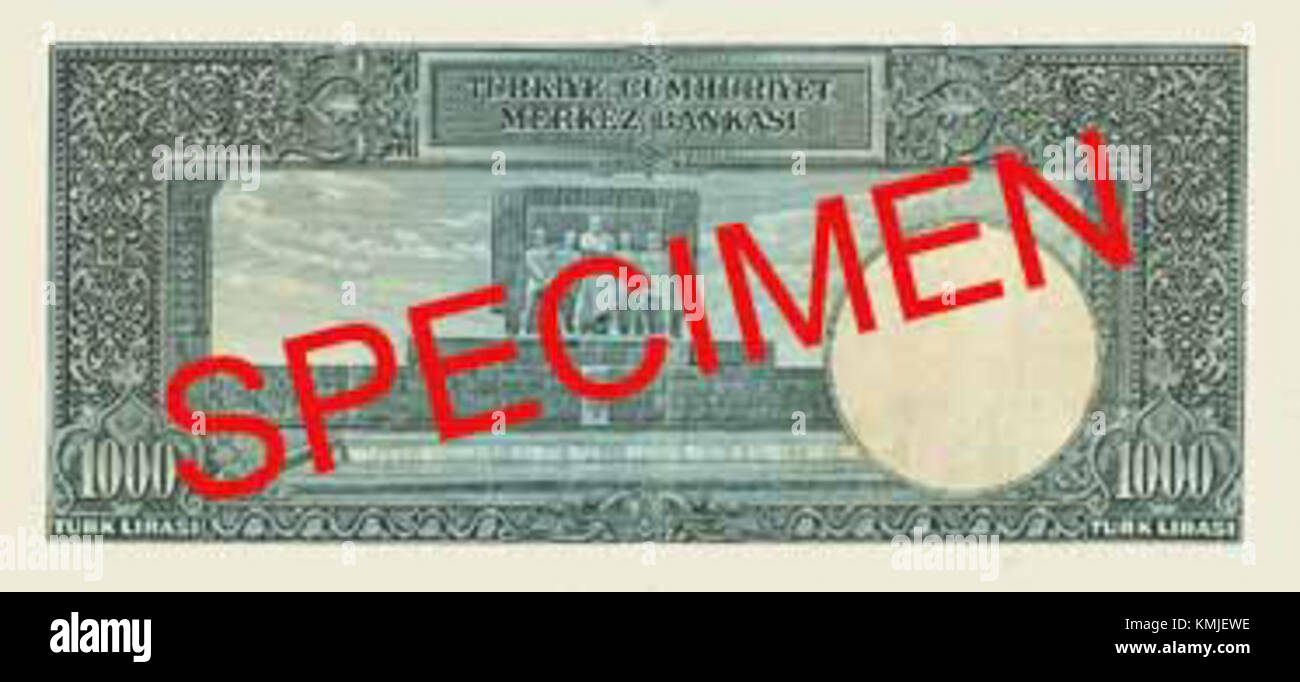 This image depicts the reverse side of a 1000 Turkish Lira banknote ...