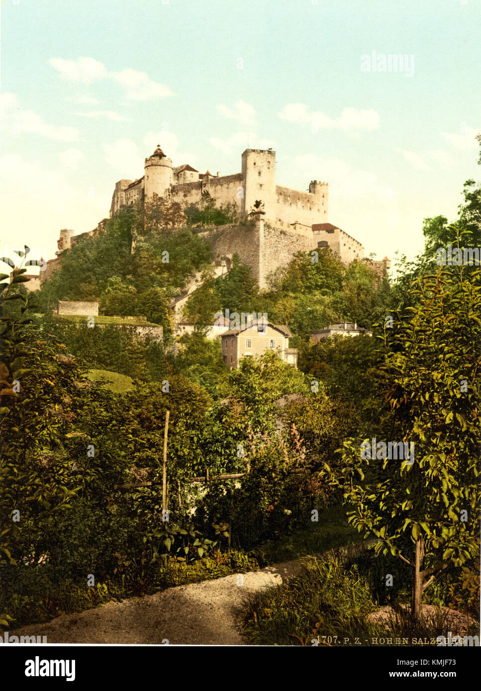 This image shows Hohensalzburg Castle in Salzburg, Austria, around 1900 ...