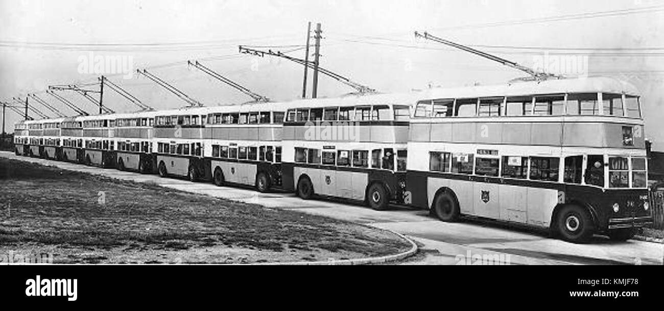 This photograph from 1937 shows Ipswich trolleybuses being delivered ...