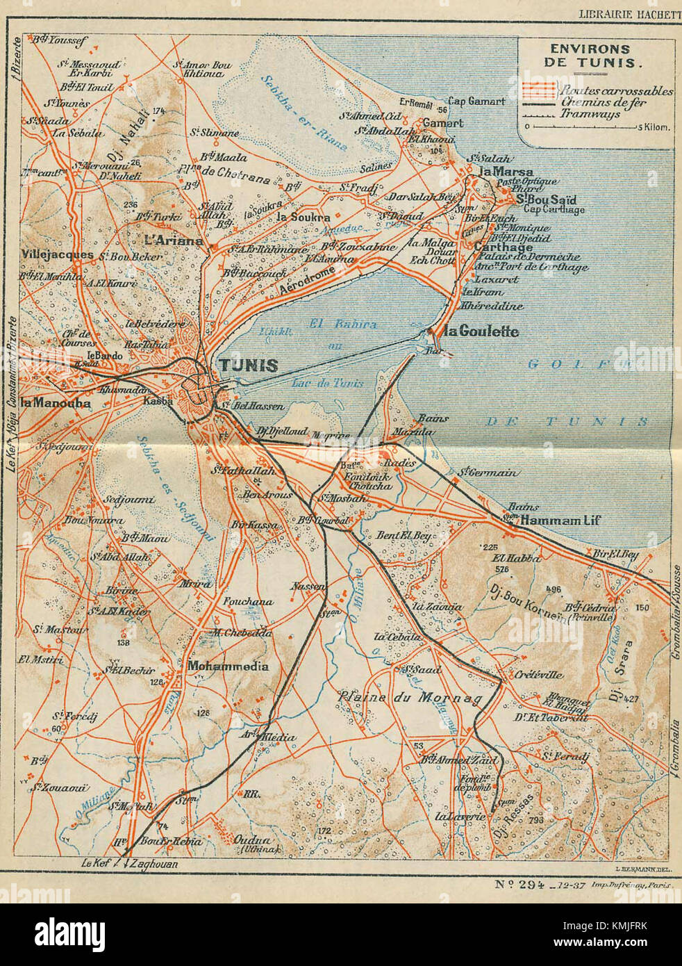 This 1937 map of Tunis and its surrounding areas provides a detailed ...