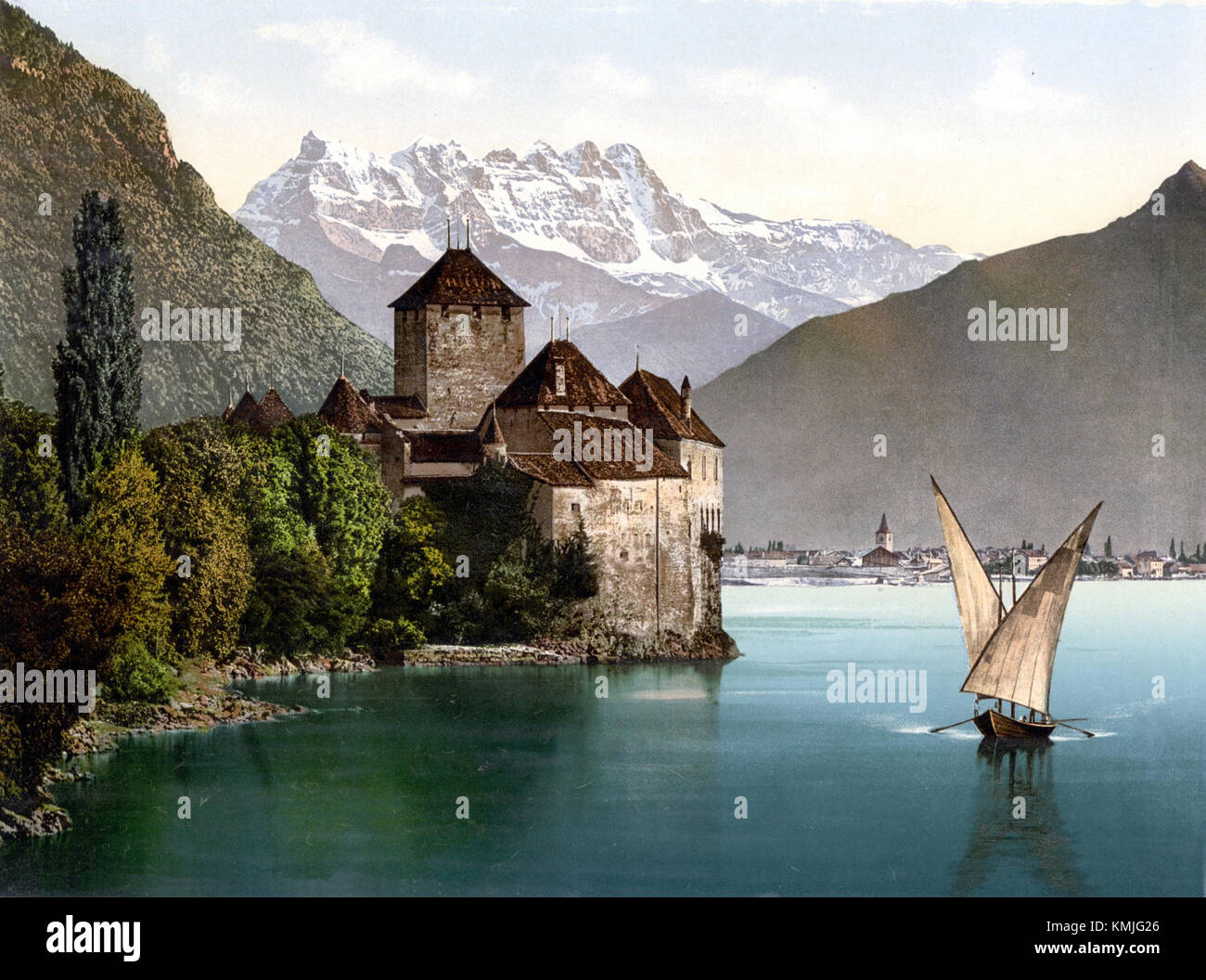 Schloss Chillon is a historic castle located on the shores of Lake ...
