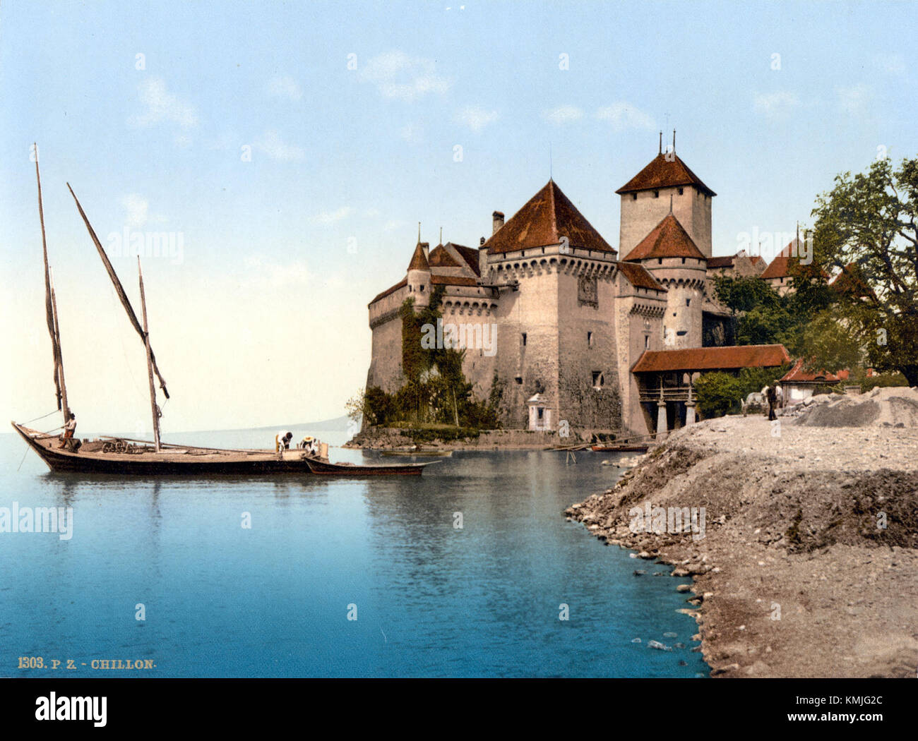 Schloss Chillon, a historic castle located on the shores of Lake Geneva ...