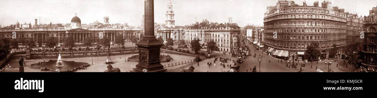 Trafalgar Square in London, England, photographed in 1908, represents a ...
