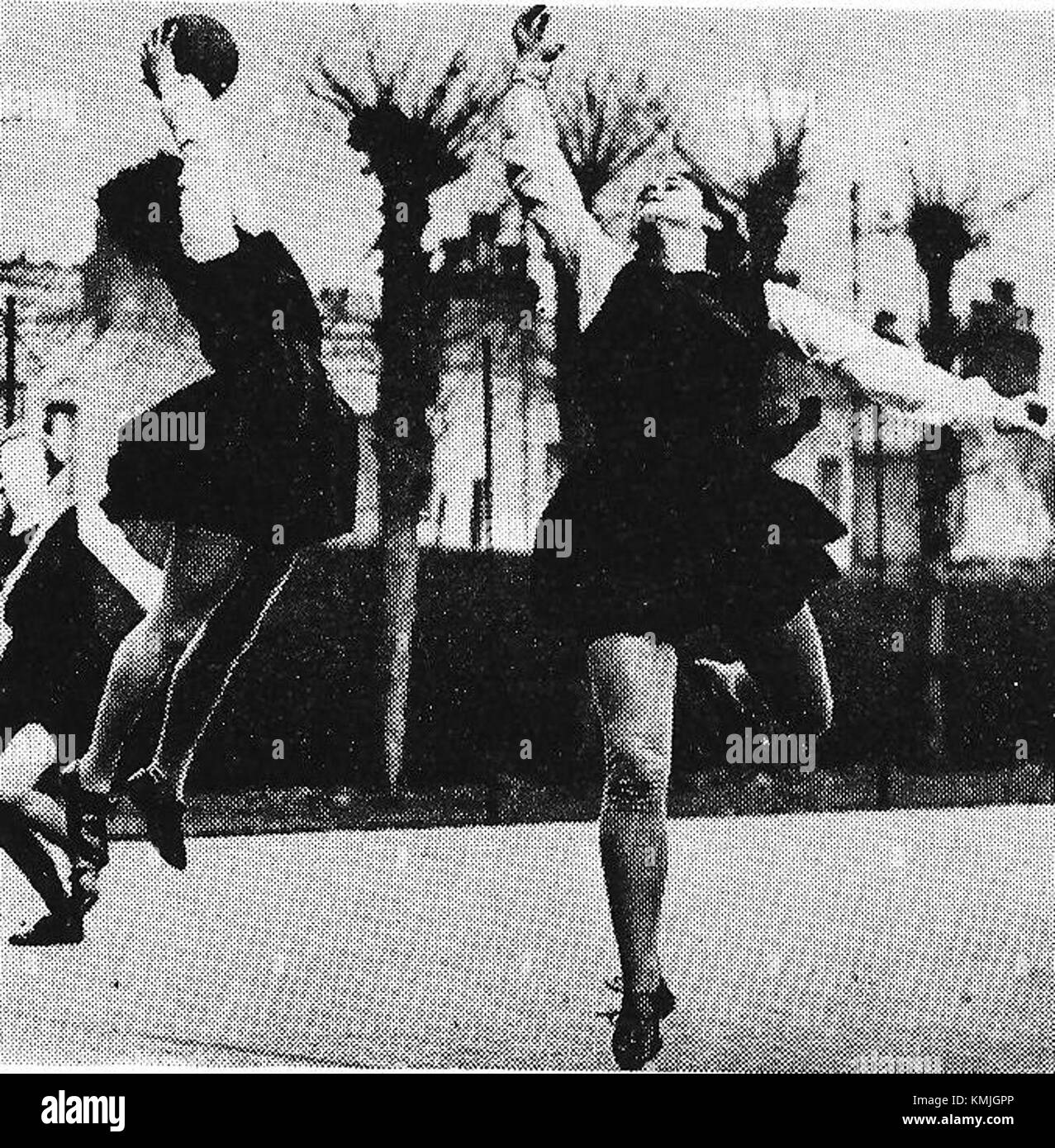 This image from 1937 shows a netball game at Bedford College, capturing ...