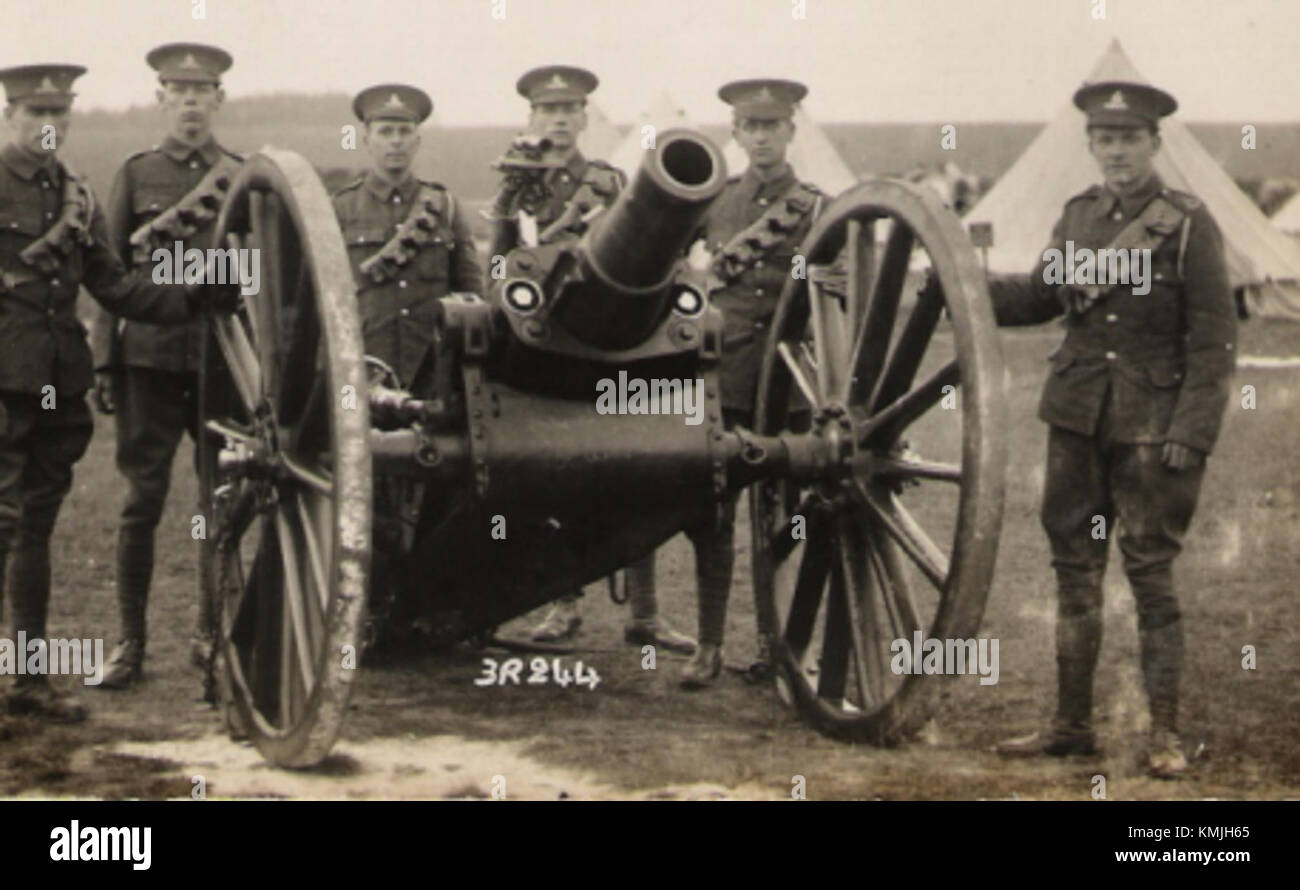 A prewar image of the BL 5-inch howitzer in a military camp, showcasing ...