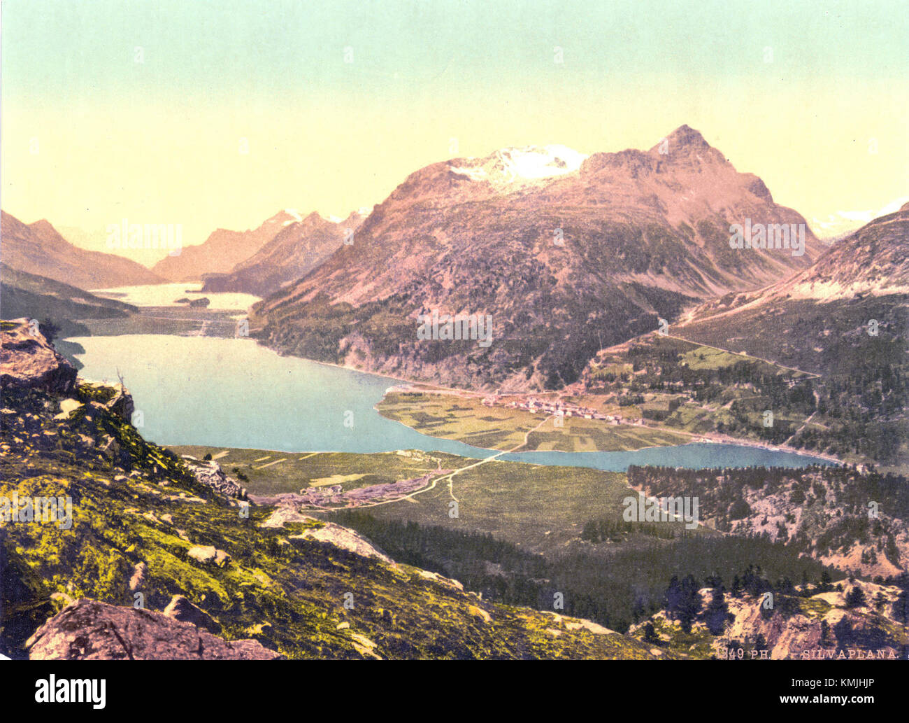 A historical photograph of the Oberes Engadin region in Silvaplana ...