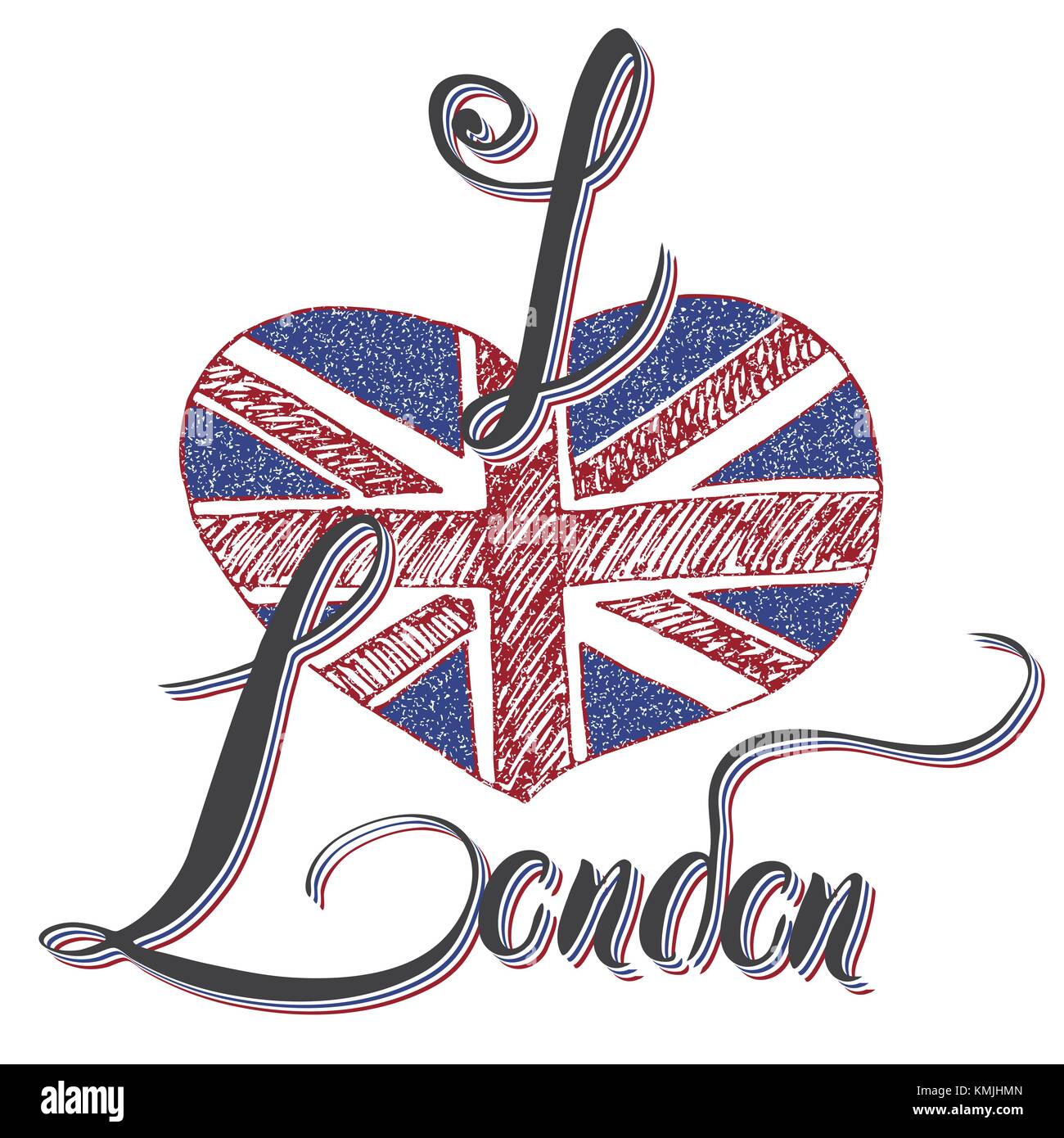 London hand lettering sign with grunge united kingdome flag in shape of ...