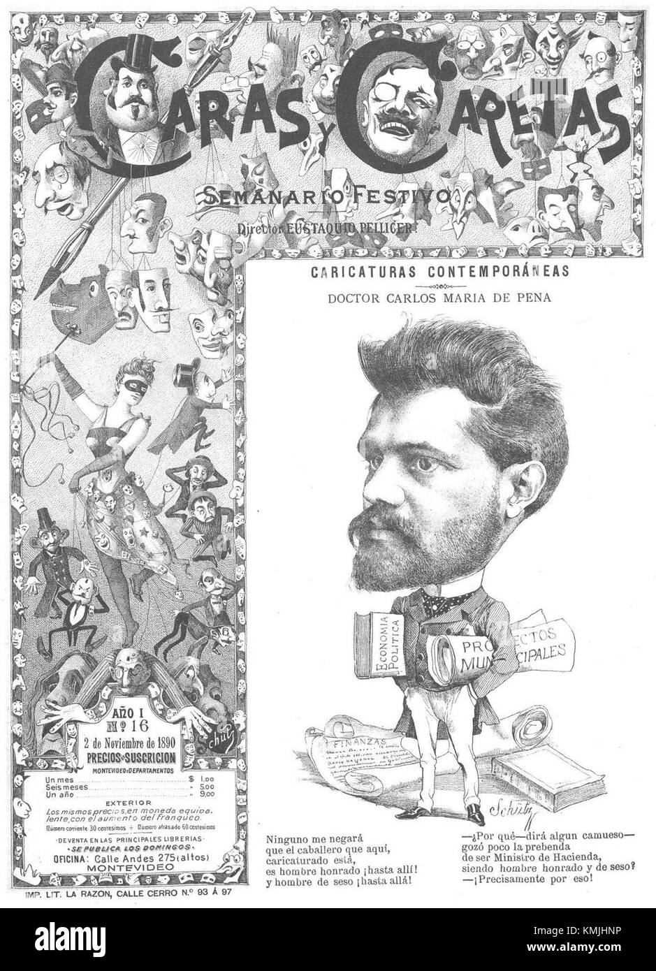 The cover of 'Caras y Caretas' magazine, issue 16 from November 2, 1890 ...