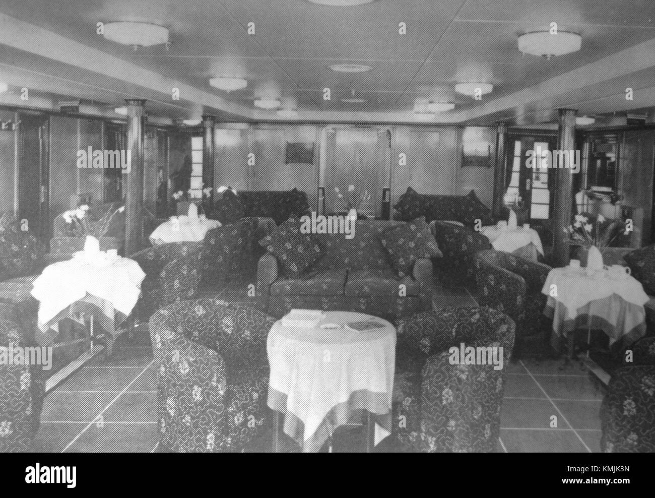 A photograph of the tea room aboard the Lady of Mann, a vessel known ...