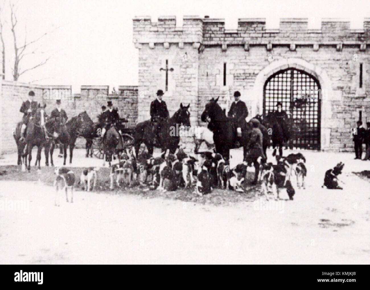 A scene depicting fox hunting at Bodelwyddan Castle, Wales. The ...