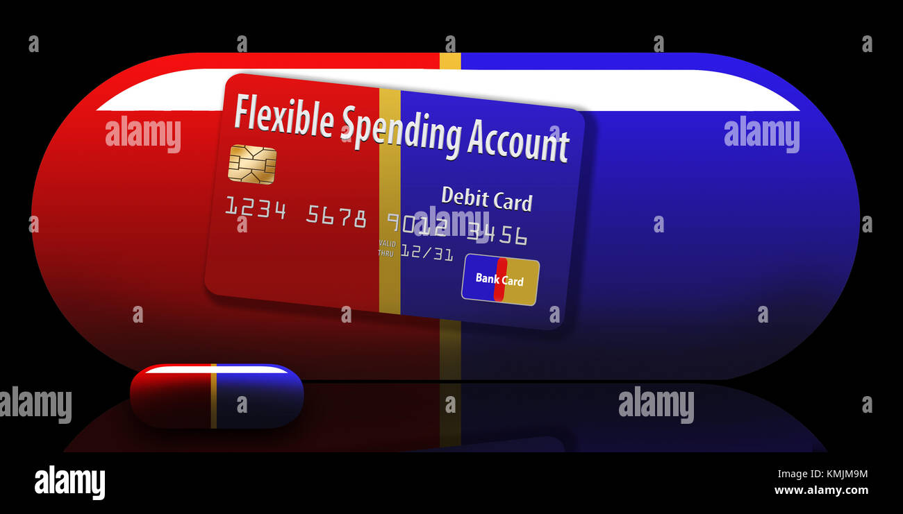 A flexible spending account debit card is decorated with a medicine ...
