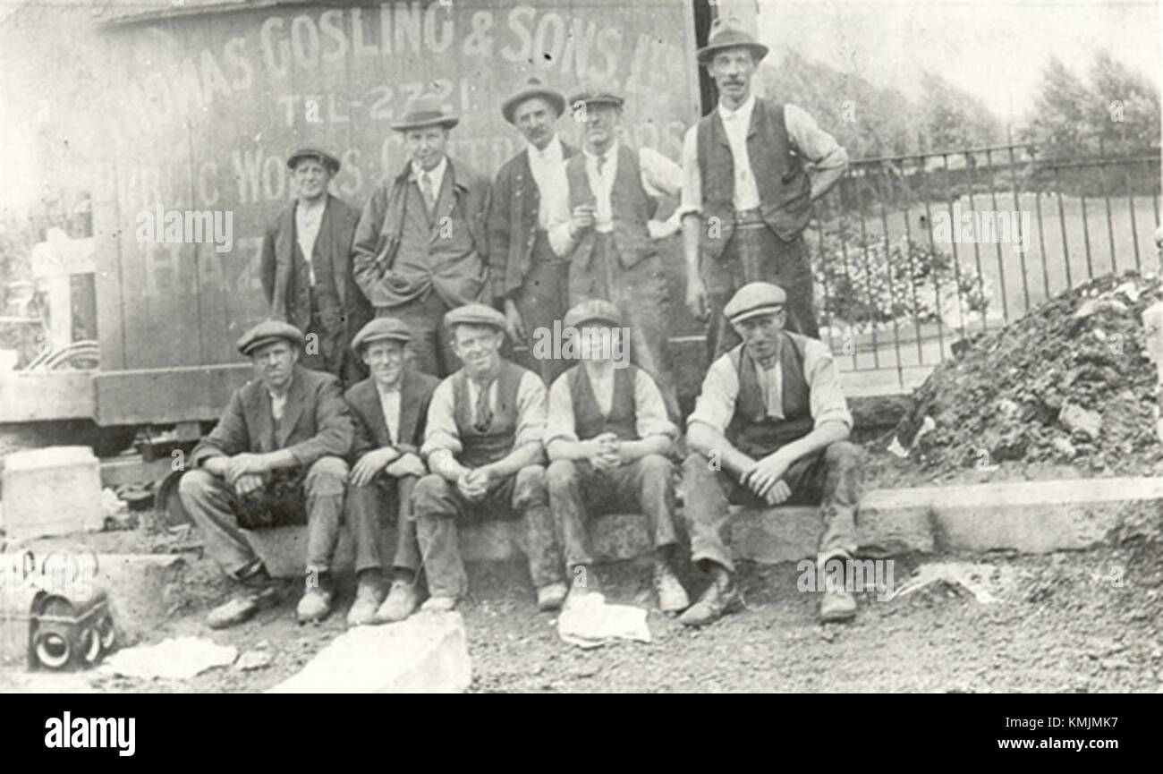 A historical photograph depicting a road repair gang working on Gosling ...