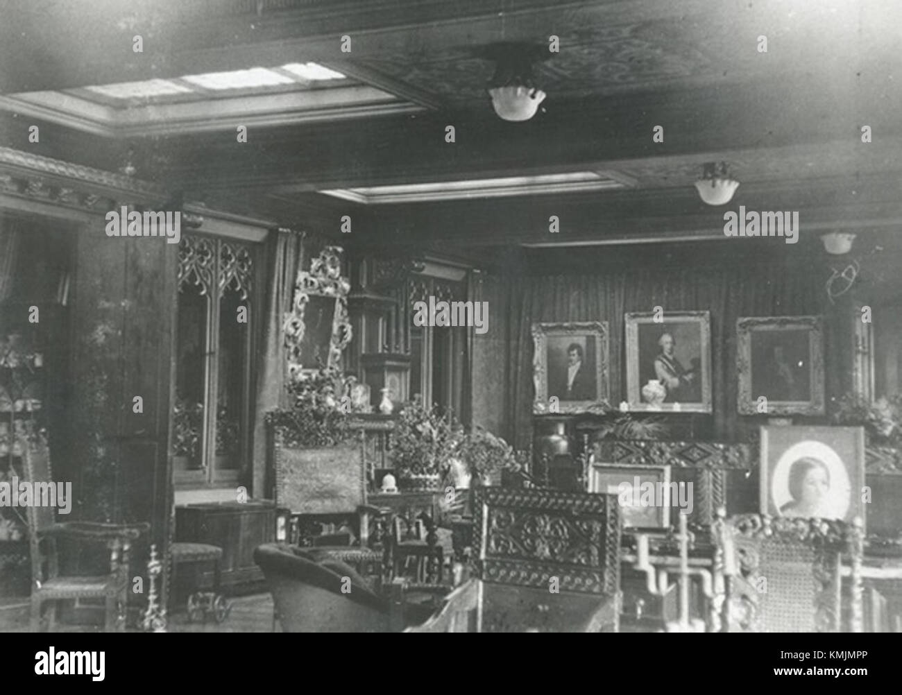 This image depicts the drawing room of Abney Hall, a historic house in ...