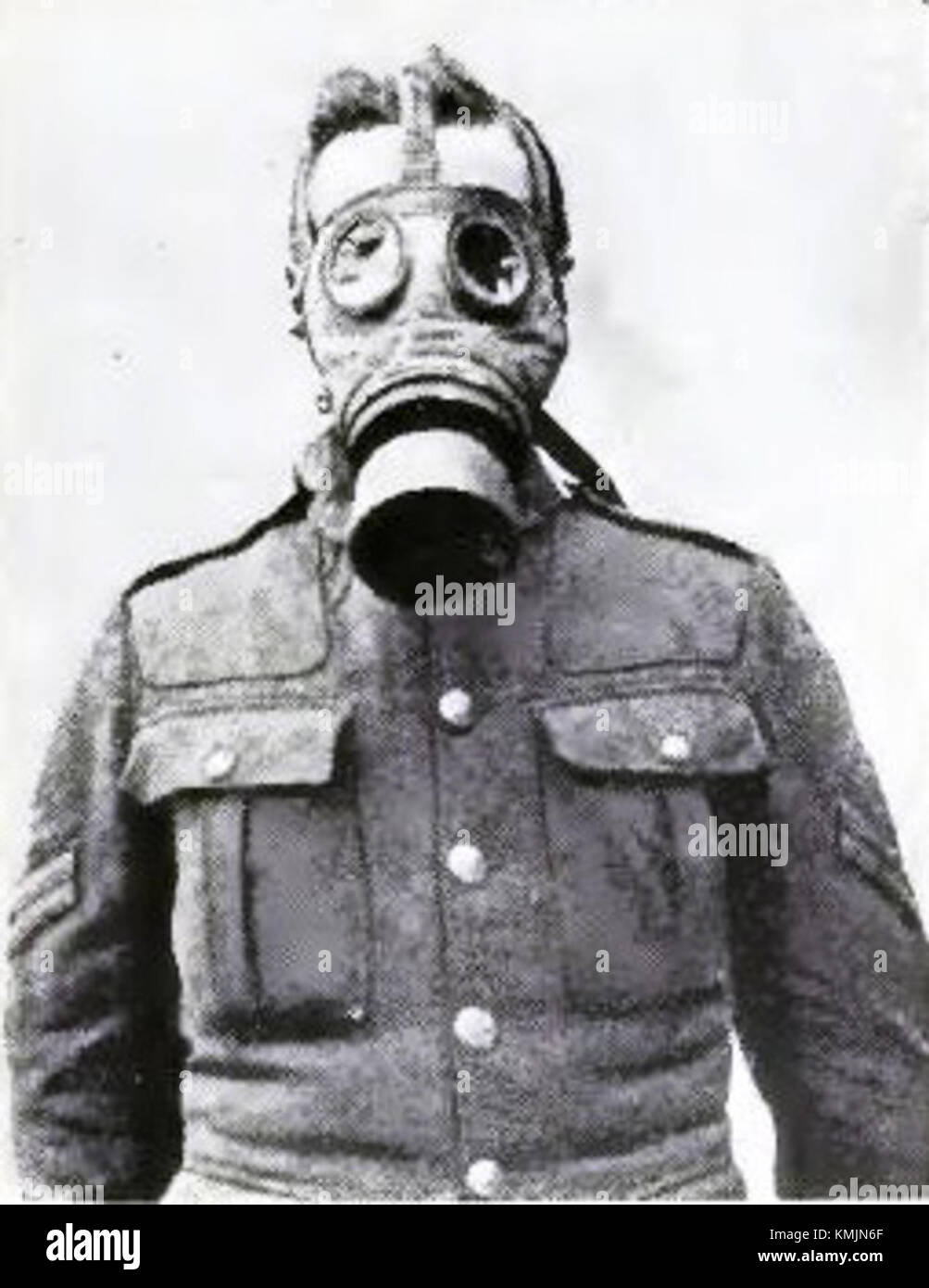 The image shows a British soldier wearing a French ARS respirator ...