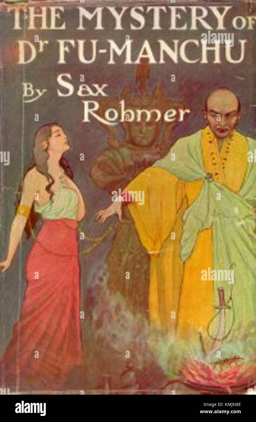 The 1913 cover of 'The Mystery of Dr. Fu-Manchu' by Sax Rohmer features ...