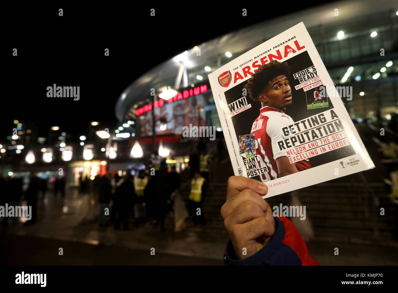 Matchday programmes on sale outside the stadium ahead of the UEFA ...