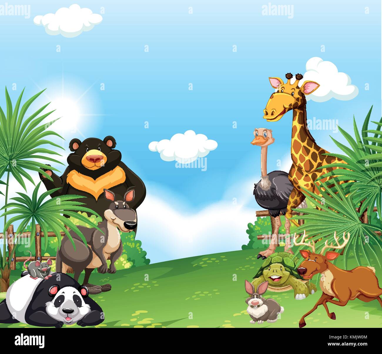 Background scene with wild animals in the field illustration Stock ...