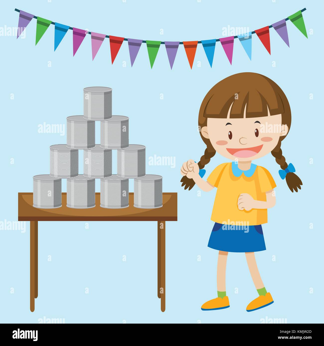 Little girl playing cans at the fair illustration Stock Vector Image ...