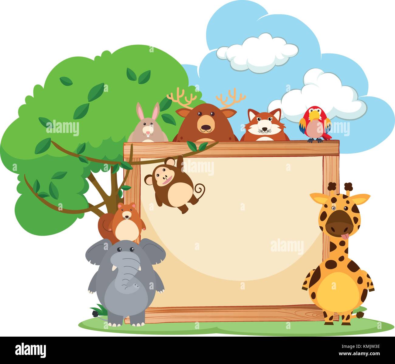 Wooden frame with wild animals in background illustration Stock Vector ...