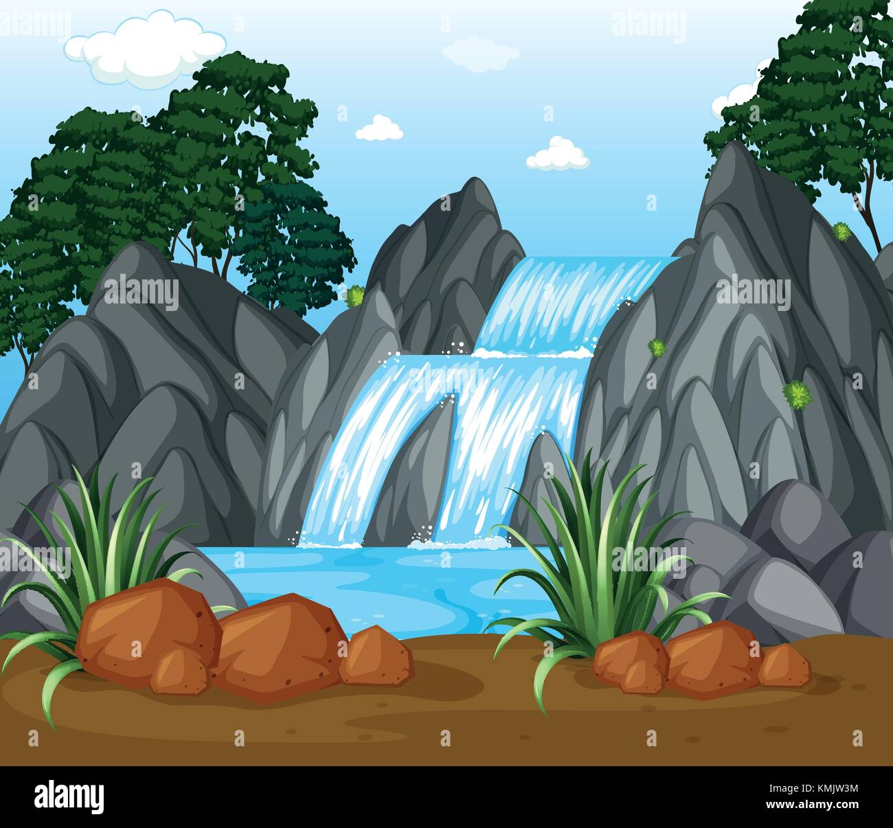 Garden waterfall in park Stock Vector Images - Alamy